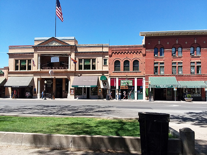 Whiskey Row has traded gunfights for gift shops, but the architectural swagger remains intact. Those awnings have stories to tell!