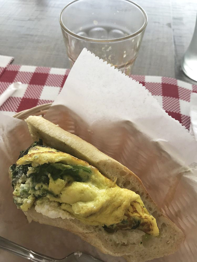 Breakfast sandwich perfection: when an omelet and baguette fall in love and create something worth getting out of bed for.