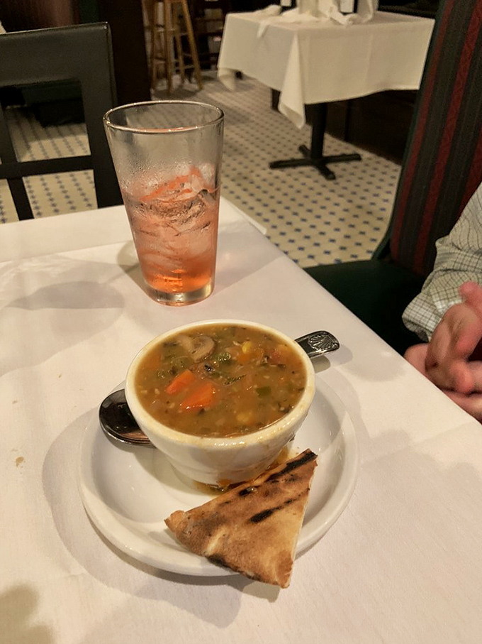 Simple pleasures done right: a hearty soup with a triangle of toast. In a world of food fads, this never goes out of style.
