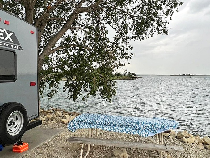Waterfront dining, Kansas-style. The five-star view makes up for your three-star camping cooking skills every single time.