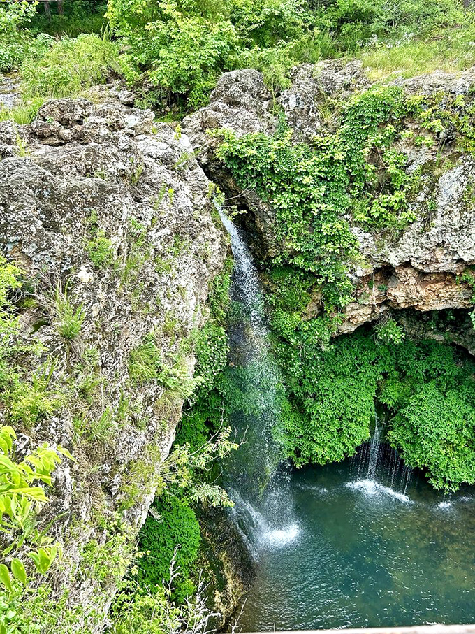 The main event! Dripping Springs Falls plunges dramatically into an emerald pool, looking like it was transplanted straight from a Hawaiian travel brochure.