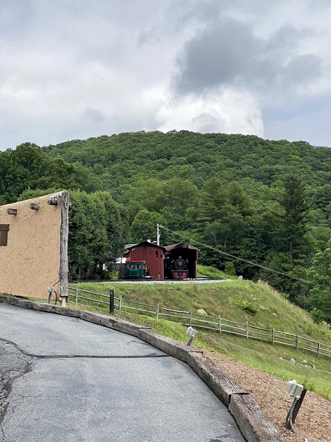 Nestled into the rolling Blue Ridge Mountains, the train depot and maintenance buildings look like they've always belonged exactly where they are.