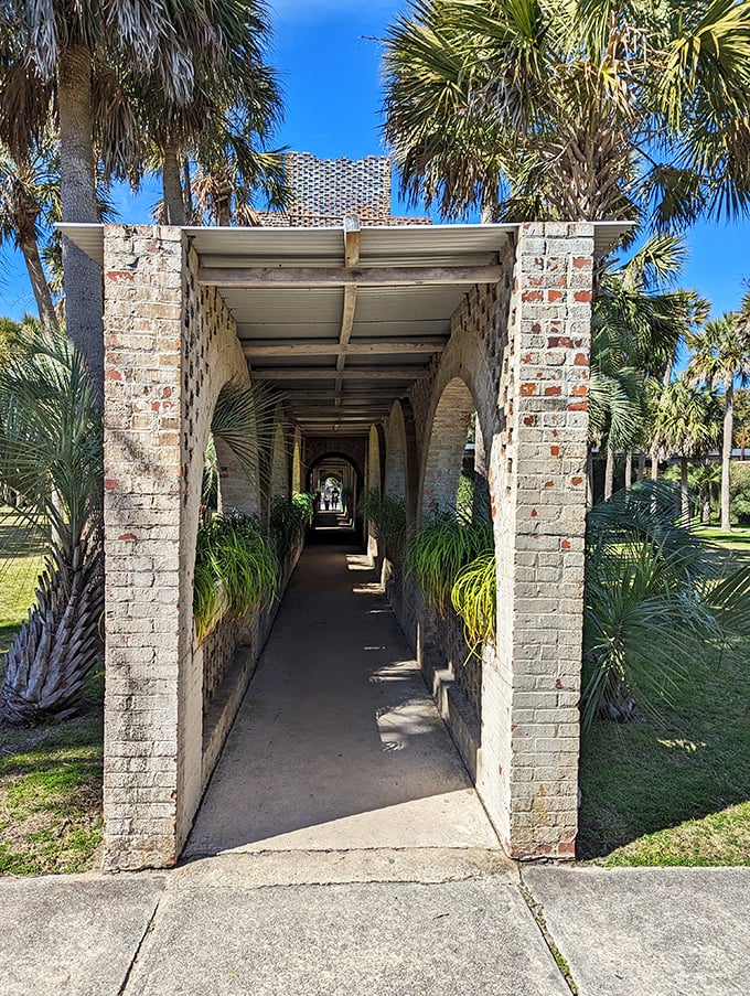 Covered walkways connect the castle's 30 rooms, offering shade from the Carolina sun and framing views that inspired artistic greatness.