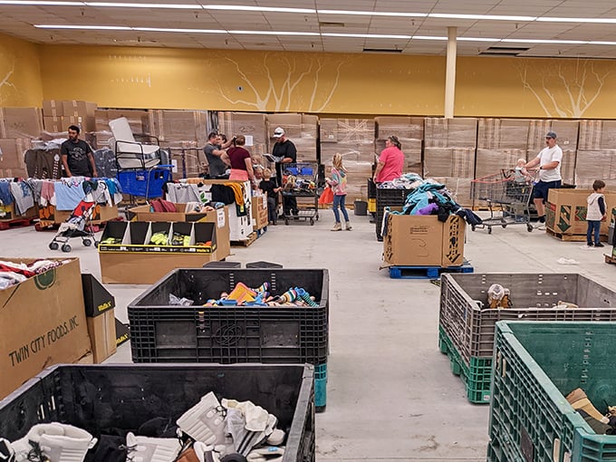 The bin section&mdash;where shoppers become modern-day prospectors, panning for retail gold amid cardboard boxes of possibility.