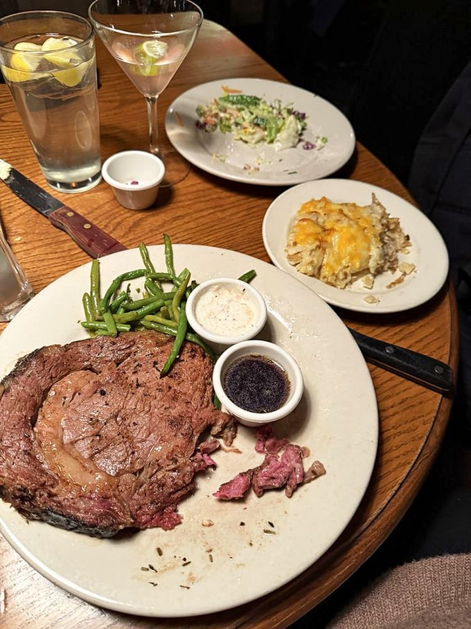 This prime rib isn't just dinner, it's a commitment. Notice the properly rendered fat cap&mdash;that's where all the flavor magic happens.