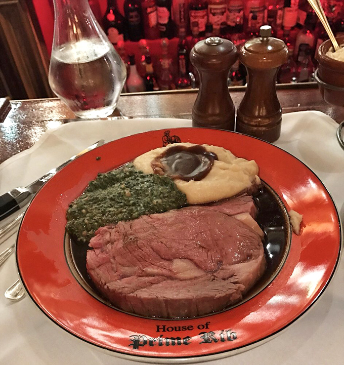 The complete experience: prime rib bathing in its natural juices alongside creamed spinach that might actually make you crave vegetables.