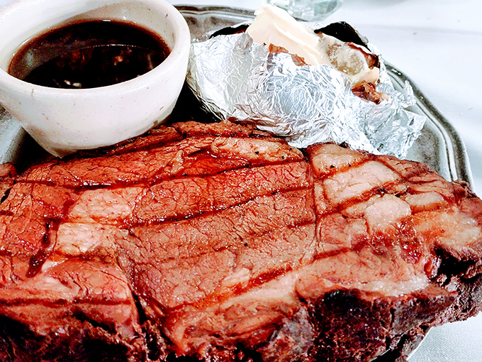The holy grail of beef. This prime rib's gorgeous marbling and perfect medium-rare hue would make even the most stoic rancher shed a tear.
