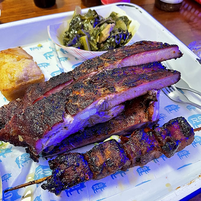 Ribs that make you question all other ribs you've ever eaten. That smoke ring is basically edible art.