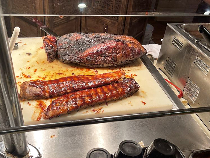 The carnivore's dream team &ndash; prime rib and ribs sharing a cutting board like old friends waiting to make your acquaintance.