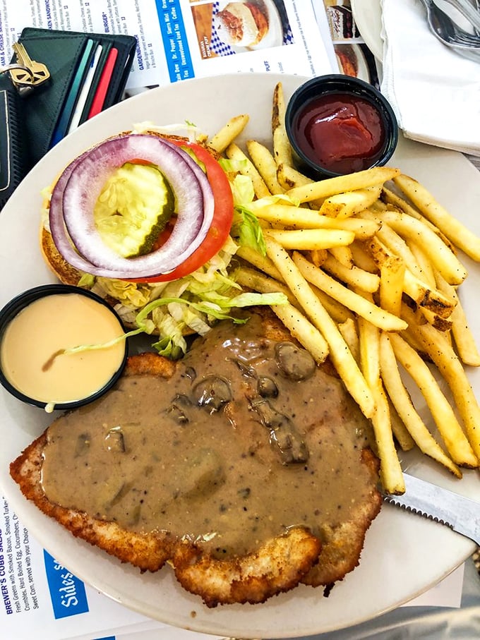 This schnitzel doesn't just hang over the edge of the plate&mdash;it makes a statement: "I am worth every mile of your journey."