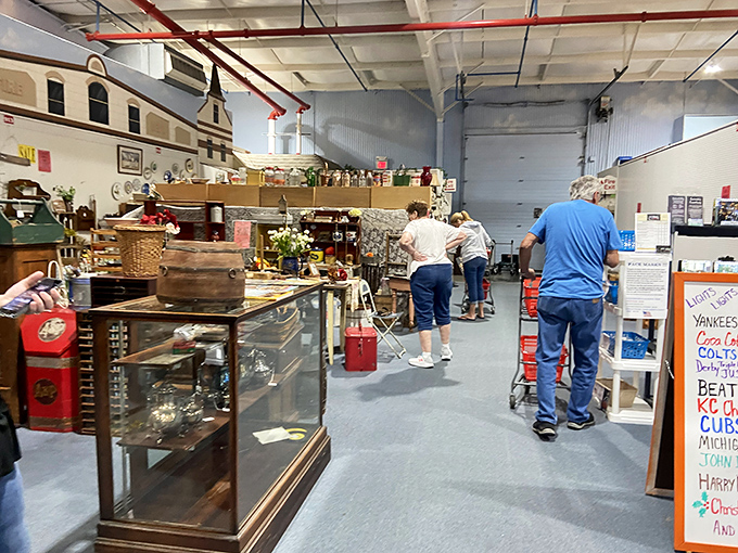 The hunt is on! Fellow treasure seekers navigate the aisles, each carrying that unmistakable look of "I wasn't looking for this, but now I need it."