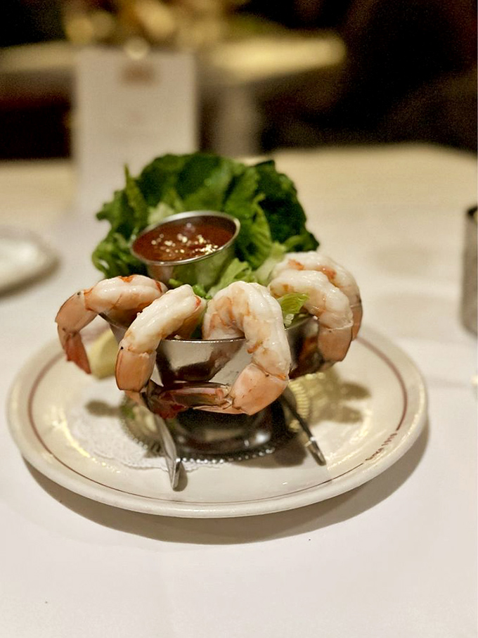 Shrimp cocktail that defies gravity&mdash;plump crustaceans hanging off the edge like daredevils, waiting for their horseradish-spiked dive.
