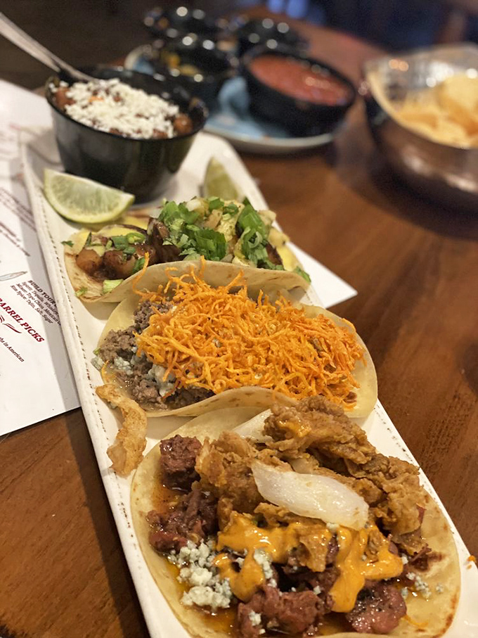 Tacos and street corn: a marriage made in culinary heaven. The cheese-to-filling ratio here deserves scientific study for its perfect balance.