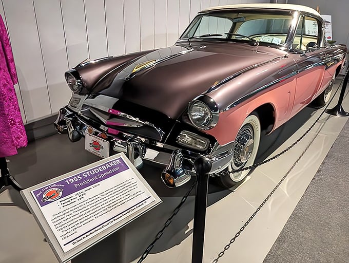 The two-tone 1955 Studebaker President sports the kind of mid-century color palette that would make Don Draper nod in approval.