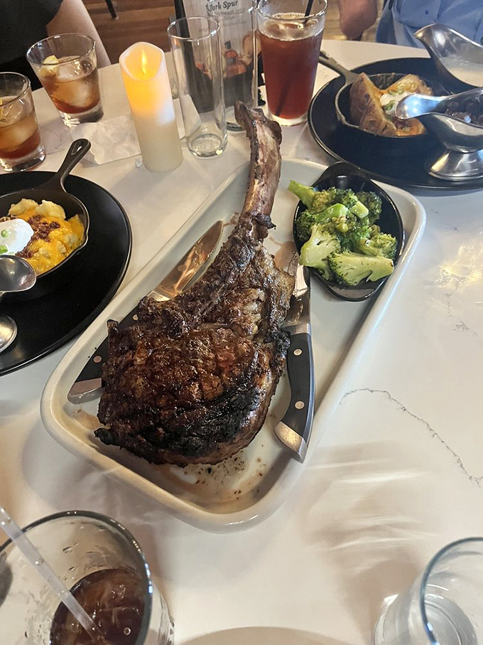 The Tomahawk: part steak, part spectacle, all delicious. When this prehistoric-looking cut arrives, nearby conversations pause as everyone experiences collective food envy.