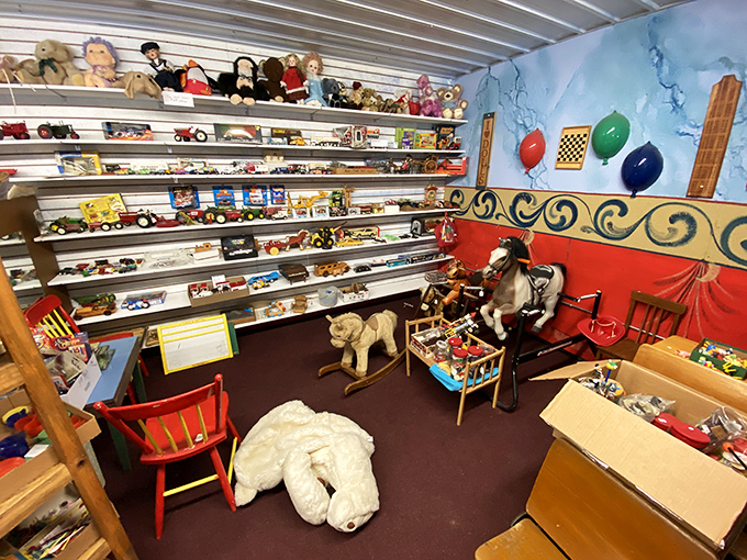 A childhood wonderland where forgotten toys find new admirers. That rocking horse has seen more action than most modern playground equipment&mdash;and has the worn spots to prove it.