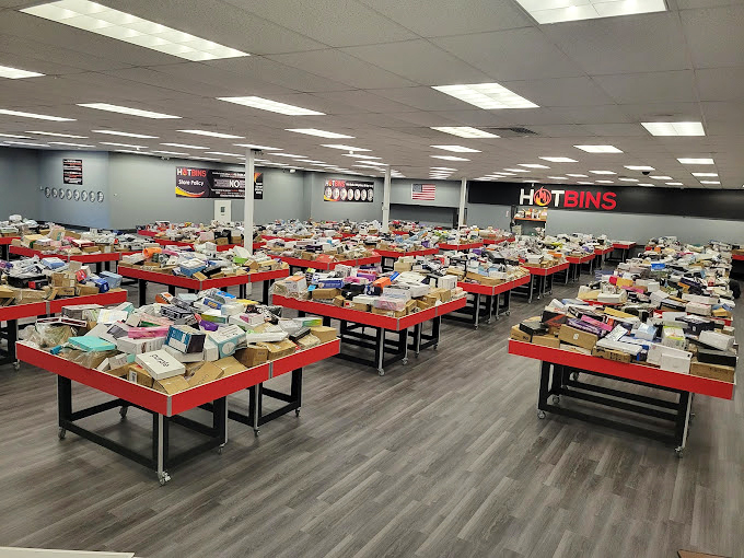 Row after row of meticulously arranged chaos. The bins may look random, but there's a beautiful method to this merchandise madness.