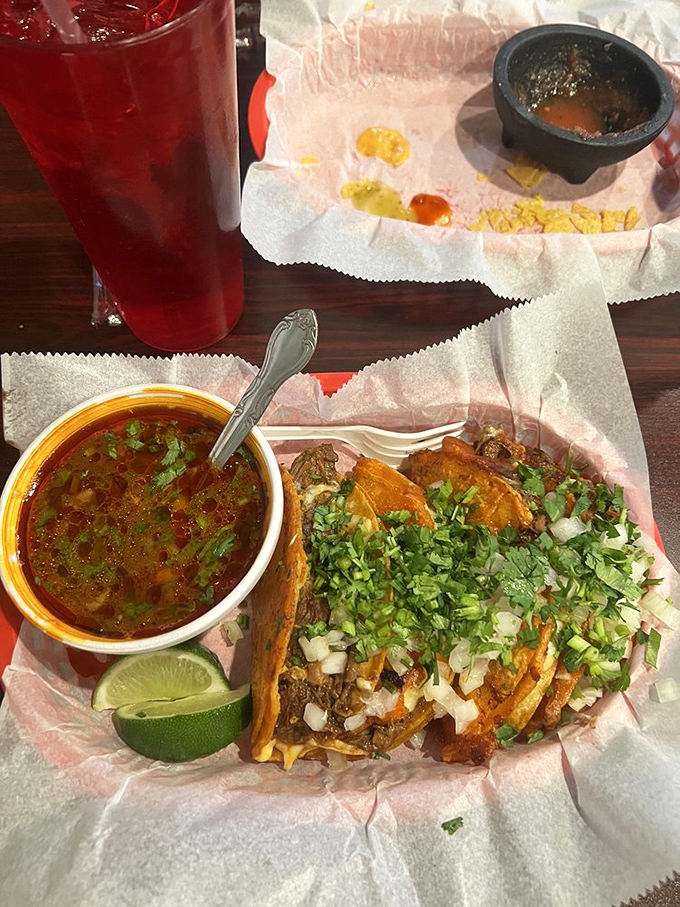 Birria tacos and consomm&eacute;&mdash;the ultimate dynamic duo. Like Butch and Sundance, but with more cilantro and significantly less gunfire.