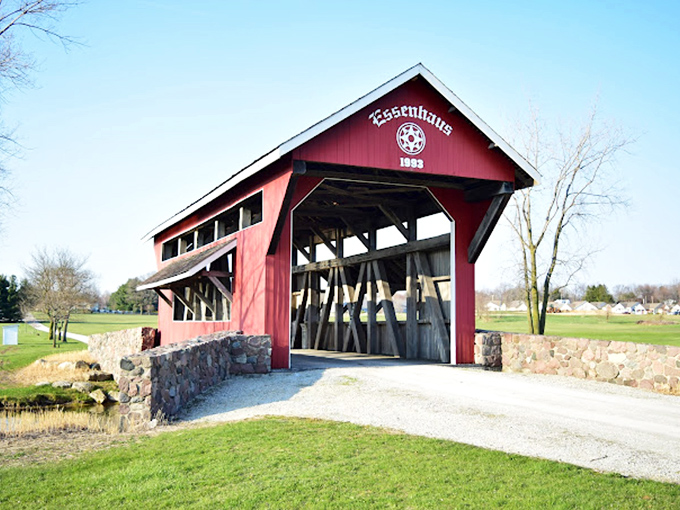 Not just any covered bridge, but Essenhaus's own Instagram-worthy pathway to Amish country charm, complete with that "I've stepped back in time" feeling.