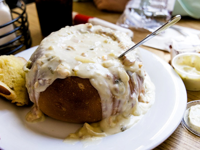 When your chowder comes served in a hollowed-out sourdough fortress, you know you've reached the pinnacle of California comfort food.