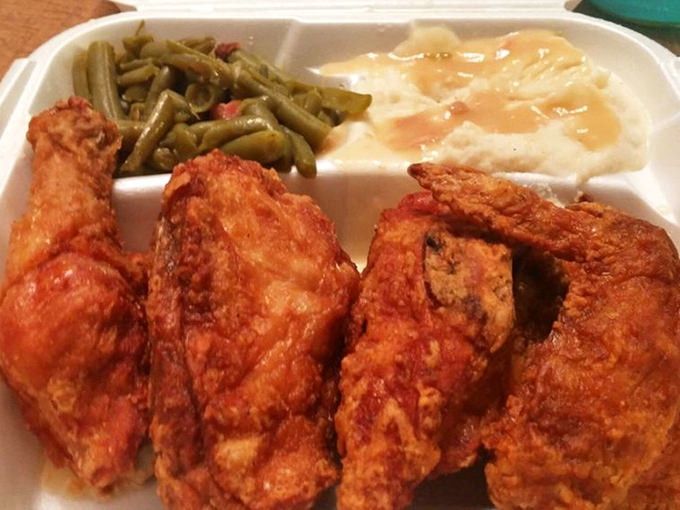 A meal that demands both napkins and respect. These crispy chicken pieces with mashed potatoes and green beans might just ruin all other dinners for you.