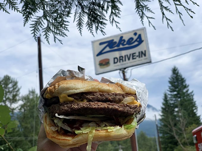 The Double Zeke in its natural habitat, with towering layers that challenge physics and reward patience. Worth every napkin you'll need.