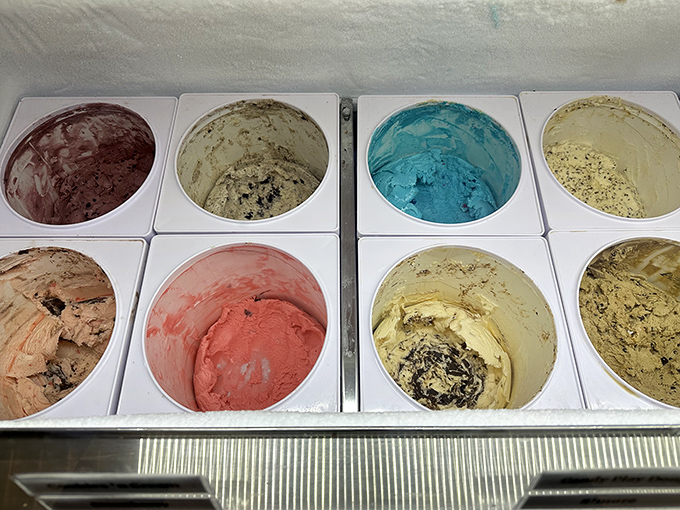 Eight tubs of possibility await your decision. The blue one's calling my name, but choosing just one flavor feels like Sophie's Choice: Dessert Edition.
