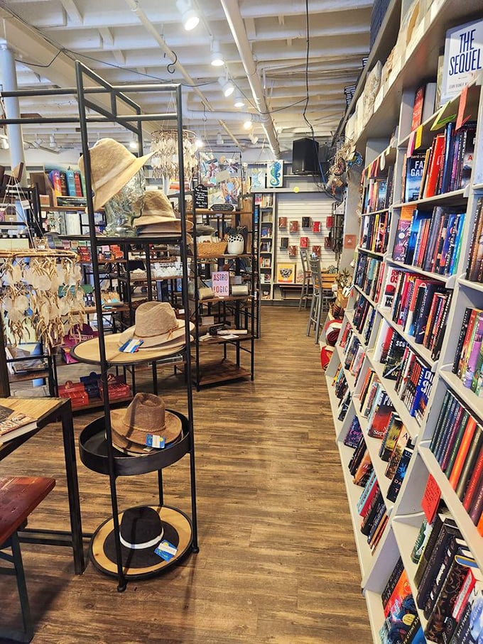 Straw hats and bestsellers&mdash;an unexpected but perfect pairing in this corner where beach reads meet actual beach accessories.