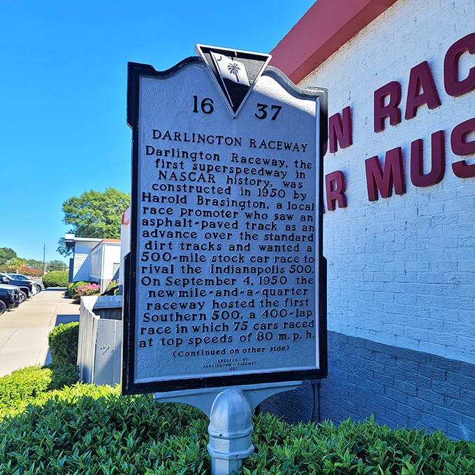 History stands still on this marker while cars once flew by at 80 mph. The birth certificate of NASCAR's oldest superspeedway tells quite a tale.