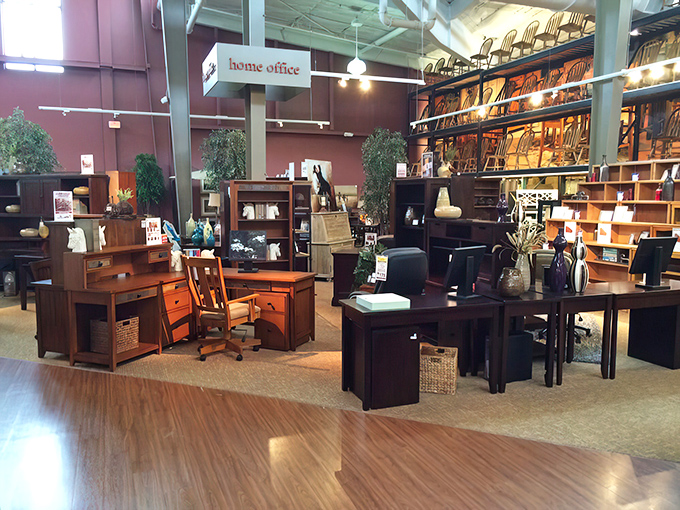 The home office display quietly whispers, "Working from home doesn't have to mean your laptop balanced on a TV tray."
