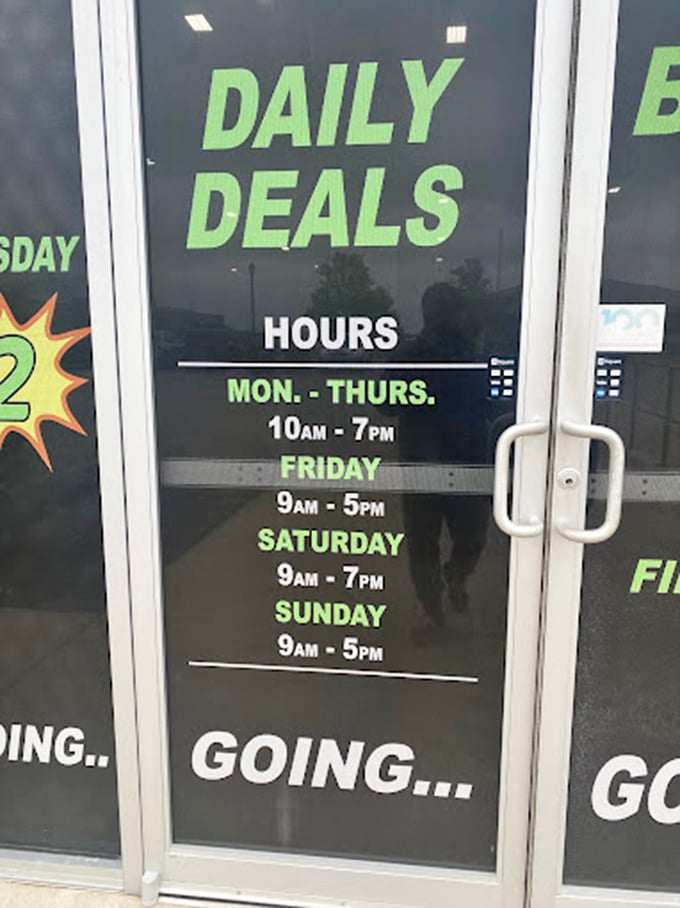 The store hours are posted clearly, but the real schedule to know is when prices drop day by day—a countdown to maximum savings.