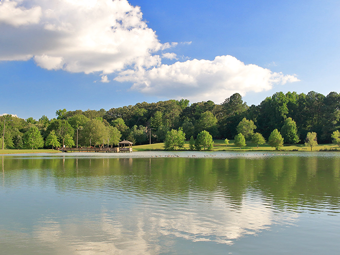 Serenity finds its reflection at this peaceful lake, where Mississippi skies paint masterpieces on the water's surface throughout the changing seasons.