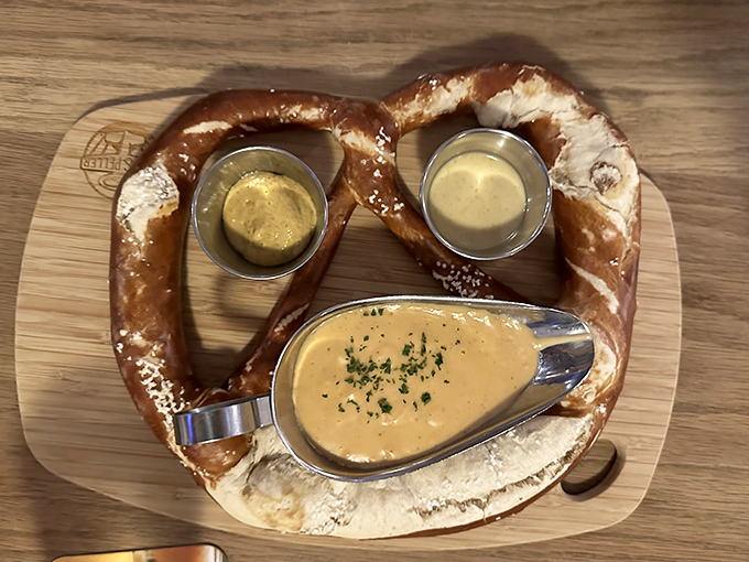 The pretzel's smiley face says it all—German comfort food that grins back at you before you devour it with gleeful abandon.