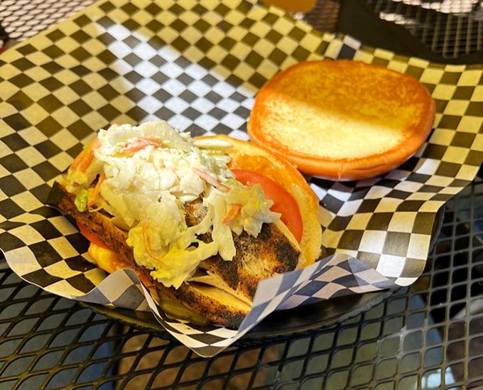 A perfectly engineered sandwich masterpiece where every component knows its role. Like the Beatles of lunch, each ingredient plays its part perfectly.