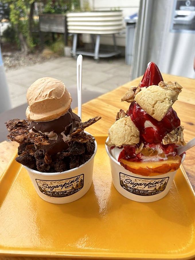 Two sundaes that perfectly illustrate the "I'll have what they're having" phenomenon. Dessert envy is real, folks. 