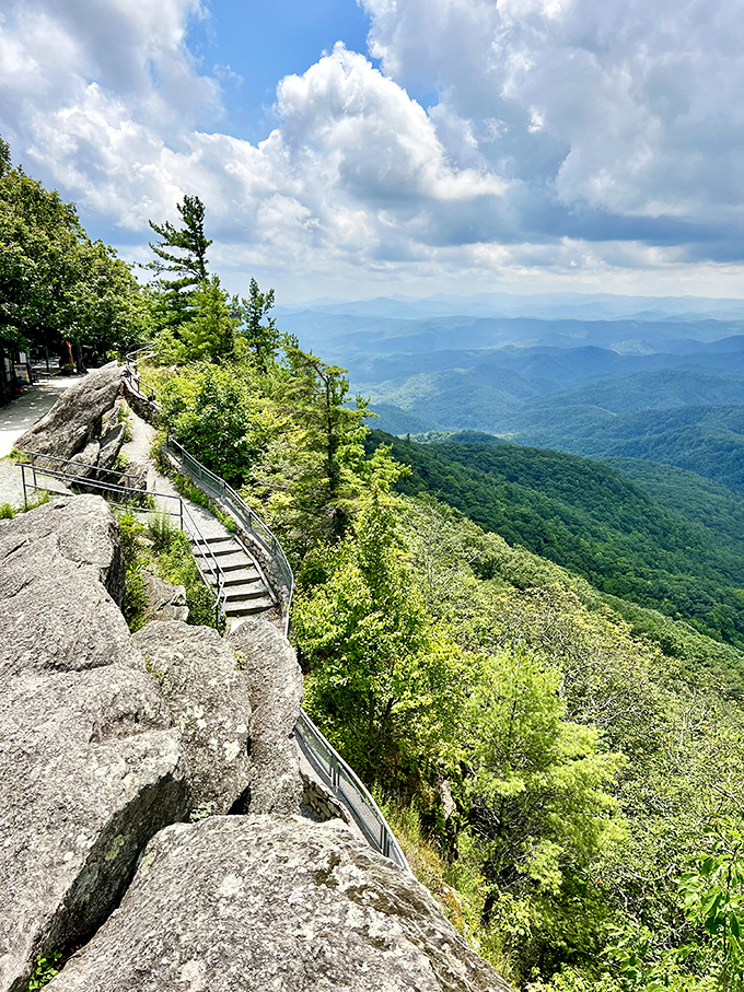 Nature's most impressive magic trick. At The Blowing Rock, gravity takes a coffee break while you stand mesmerized by layers of blue-tinged mountains stretching to infinity.