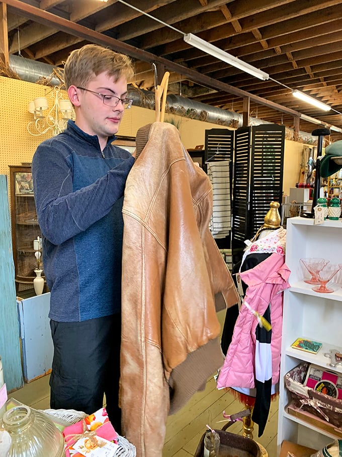 The thrill of the hunt captured perfectly&mdash;vintage leather jackets hold stories in every scratch and crease, just waiting for their next chapter.