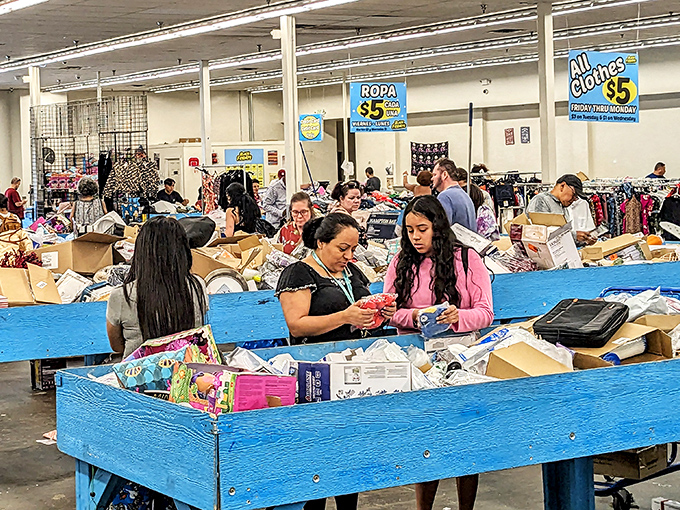 The true magic of bargain hunting happens when shoppers gather, examining potential treasures with the focus of archaeologists discovering ancient artifacts.