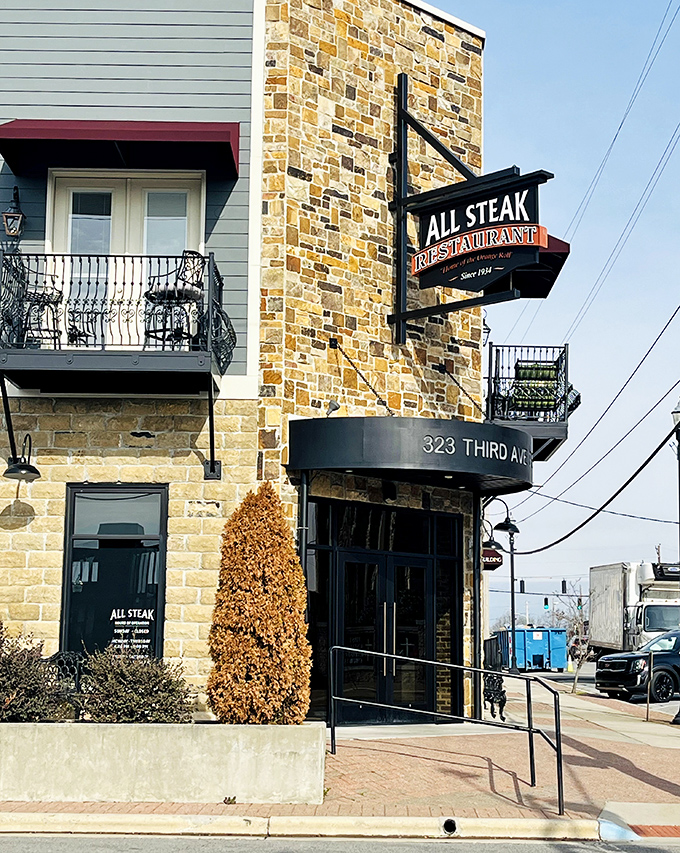 All Steak's stone facade and modern entrance hint at the perfect blend of tradition and innovation waiting on your plate.