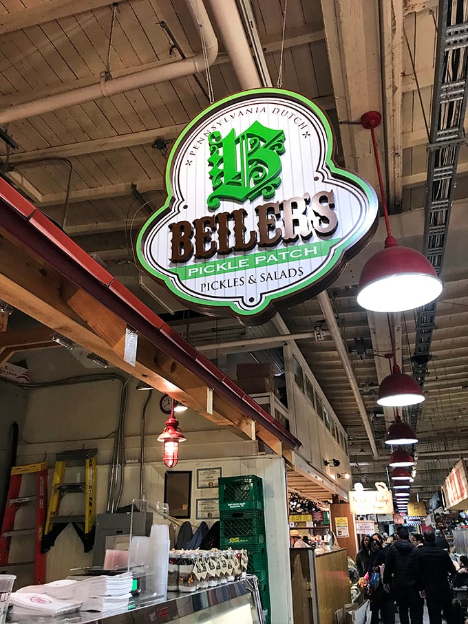 Beiler's vibrant red bakery sign promises "homemade sticky buns" and delivers on that promise with Amish-inspired perfection.