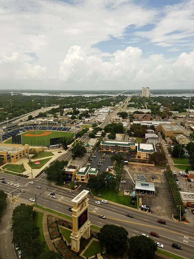 From this bird's-eye view, Biloxi spreads out like a postcard come to life, with its stadium and waterfront blending perfectly.