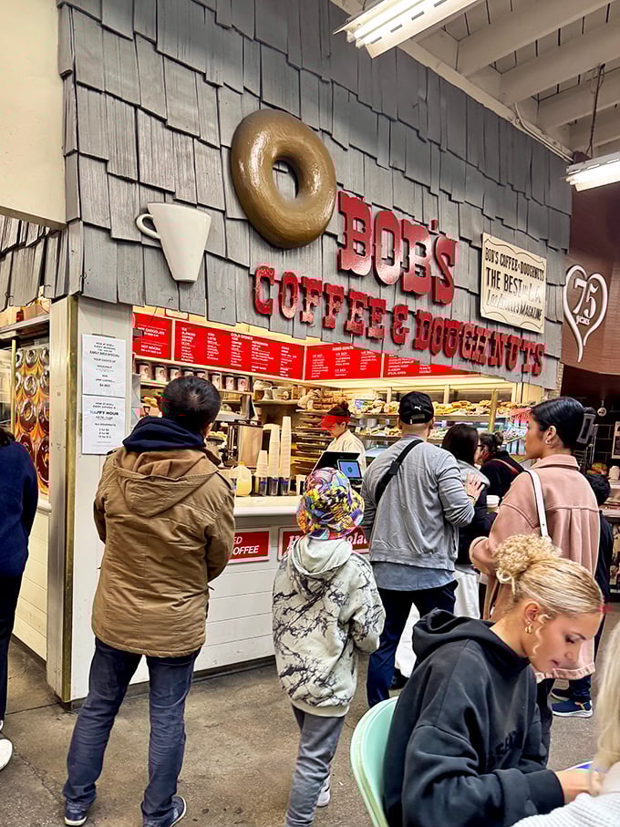 Welcome to Bob's, where time stands still and donuts are always fresh! This market stall is a slice of sweet nostalgia.