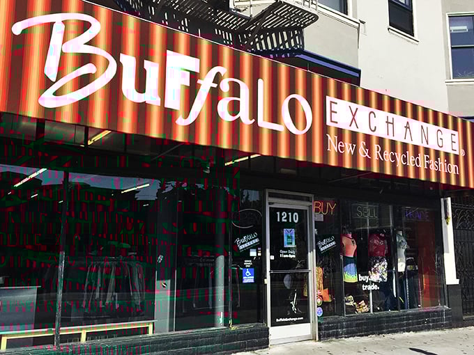 Buffalo Exchange's striped awning adds a splash of carnival fun to San Francisco's Mission District&mdash;step right up for fashion finds!