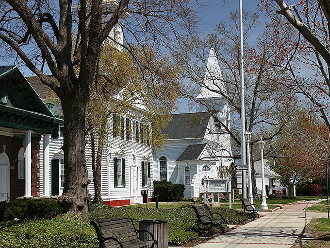 Cape May Court House's classic white church spire reaches skyward. Norman Rockwell couldn't have painted a more quintessential American scene.