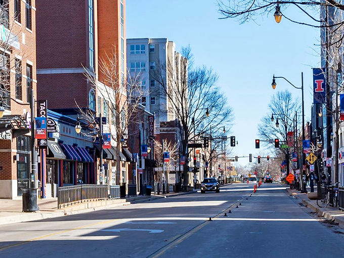Downtown Champaign's string lights create the perfect atmosphere for evening strolls and spontaneous decisions to try "just one more" restaurant.