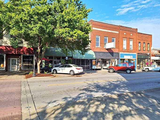 The Delta Athenian's distinctive blue facade adds a pop of personality to Gallatin's charming main street.