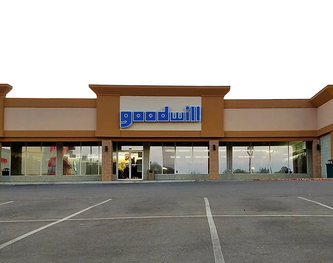 Goodwill's familiar blue signage stands as a beacon for bargain hunters who know good things come to those who browse.