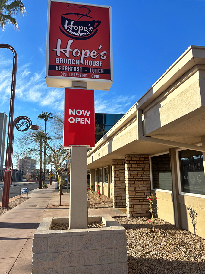 Hope's red sign shines like a beacon for the breakfast-starved. This brunch house doesn't just serve meals&mdash;it serves morning salvation.
