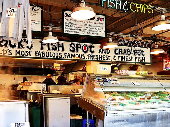 Jack's bold claim of "World's Most Famous Fish" might actually be true. The display case is a seafood lover's dream!