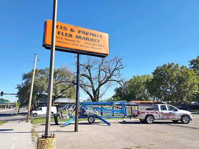 K-15 & Pawnee: Where that orange sign promises adventure and your wallet won't need therapy afterward! Wichita's year-round bargain bonanza.
